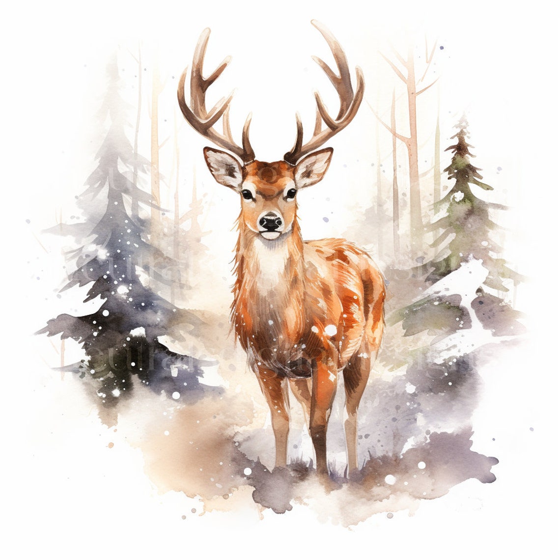 Reindeer Woodland Watercolour Clipart 10 High Quality Downloadable Jpgs ...