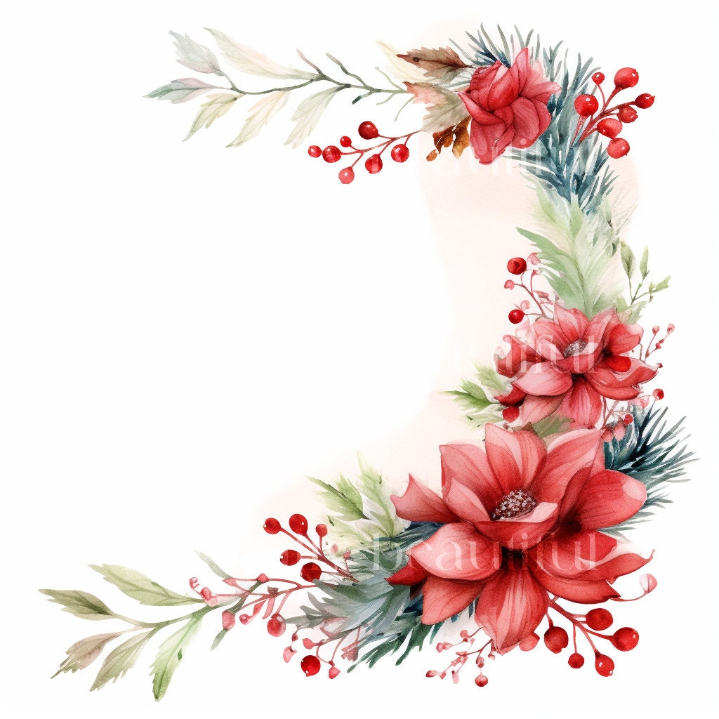 Christmas Floral Edging Watercolour Clipart - 12 Downloadable Jpgs ...