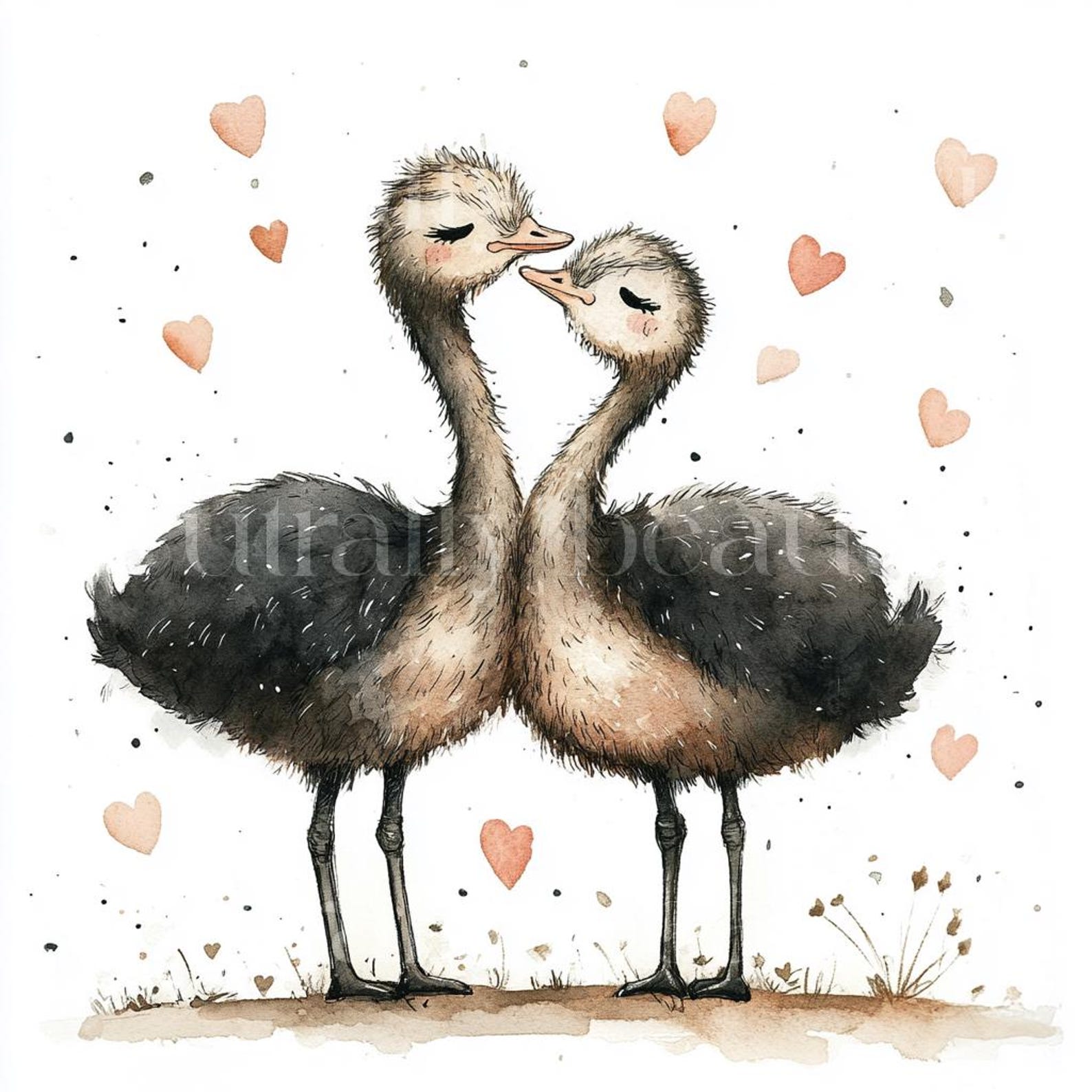 12 X Ostriches & Hearts Clipart Bundle - High Quality Jpgs - Romantic ...