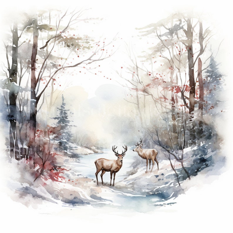Reindeer Woodland Watercolour Clipart - 10 High Quality Downloadable ...