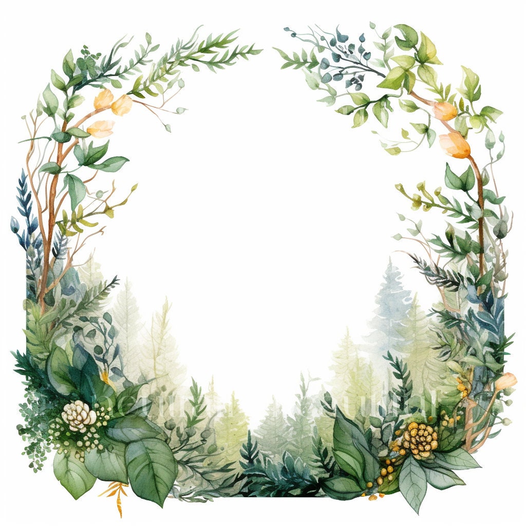 20 X Forest Themed Borders & Edges Downloadable Clipart Watercolour ...