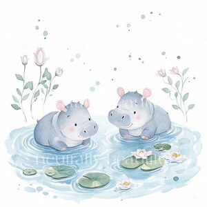 10 X Cute Hippo Clipart Bundle, High Quality JPG Instant Download Baby ...