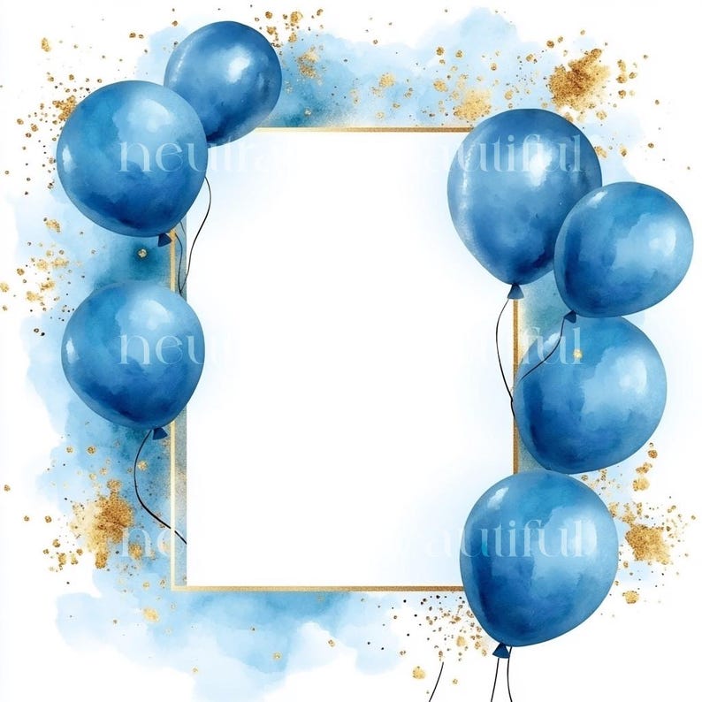 15 X Blue Birthday Balloon Frames Clipart Bundle - High Quality Jpgs ...