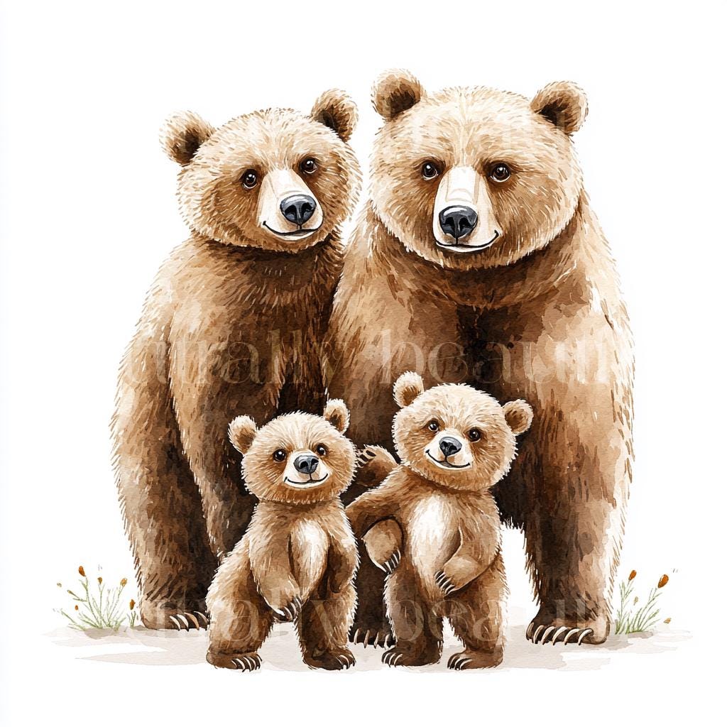 10 X Family of Brown Bears Clipart - High Quality JPG Bundle - Baby ...