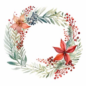 Red Christmas Wreath Watercolour Clipart - 10 High Quality Downloadable ...