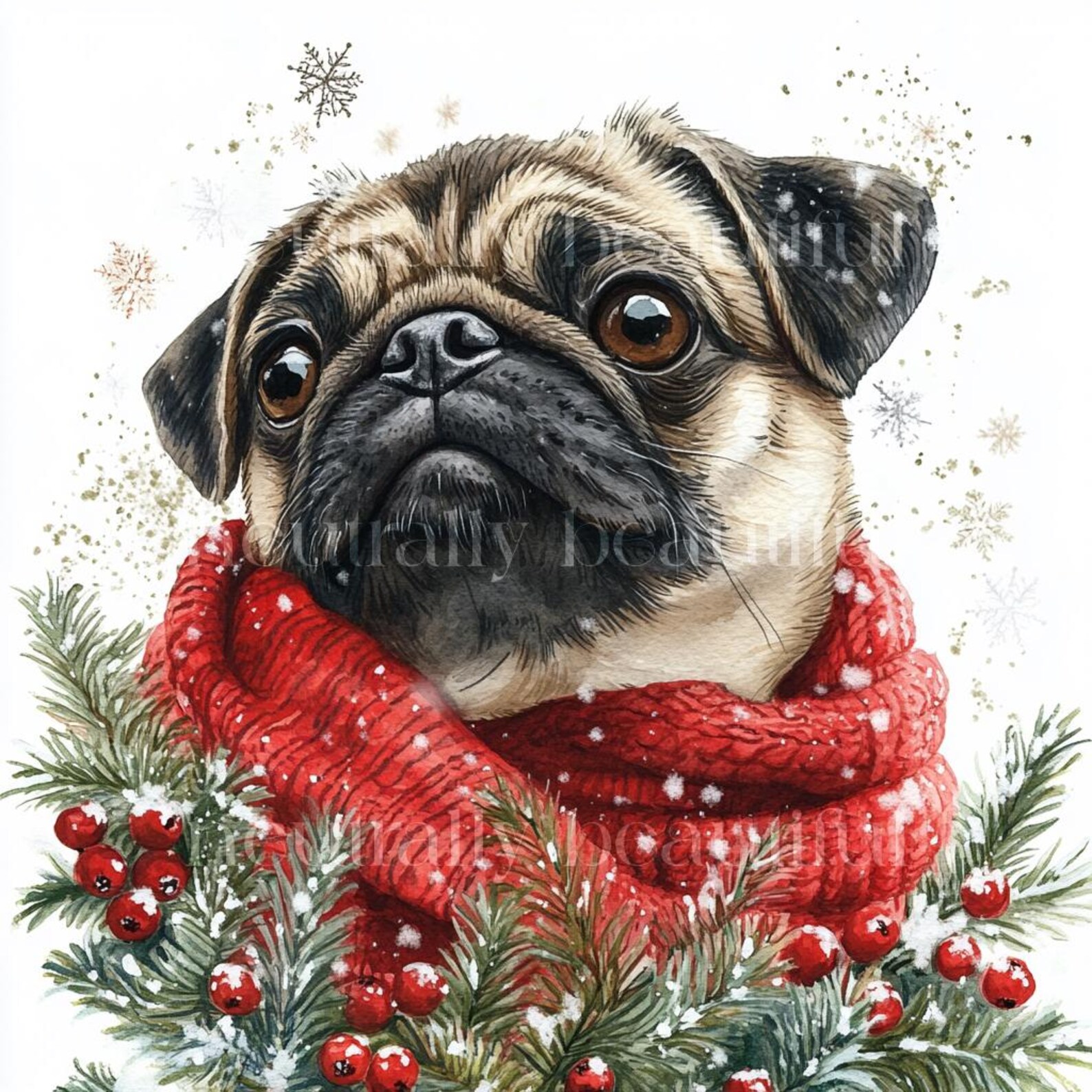 12 X Pug Dogs at Christmas Clipart Bundle - High Quality Jpgs Dog ...