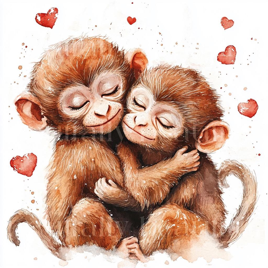 12 X Monkeys & Hearts Clipart Bundle - High Quality Jpgs - Romantic ...