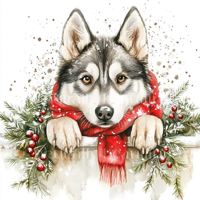 12 X Husky Dogs at Christmas Clipart Bundle - High Quality Jpgs Festive ...