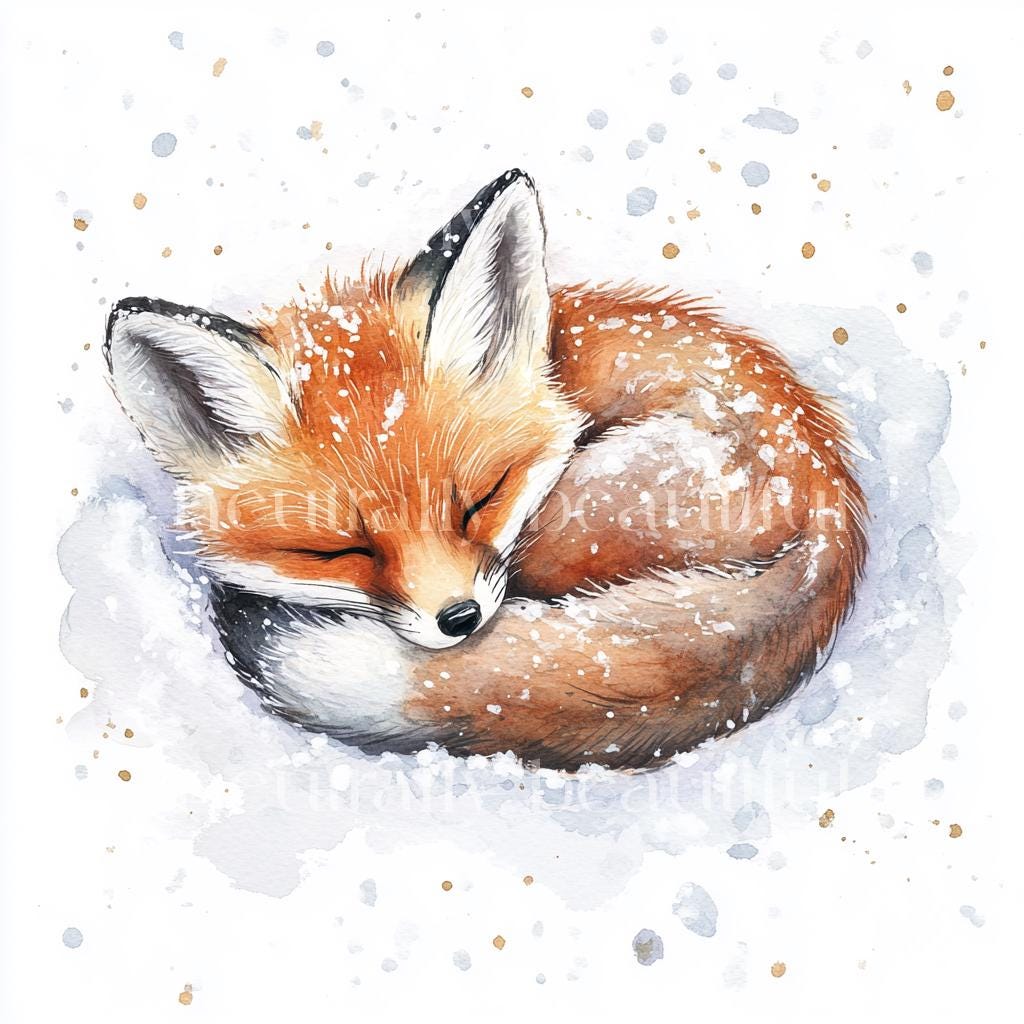 10 X Cute Sleeping Fox Clipart - High Quality Jpgs - Fox Cub in Snow ...