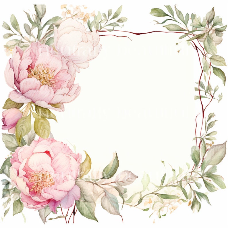 20 X Peonies Floral Borders & Edges Downloadable Clipart - Peony Floral ...
