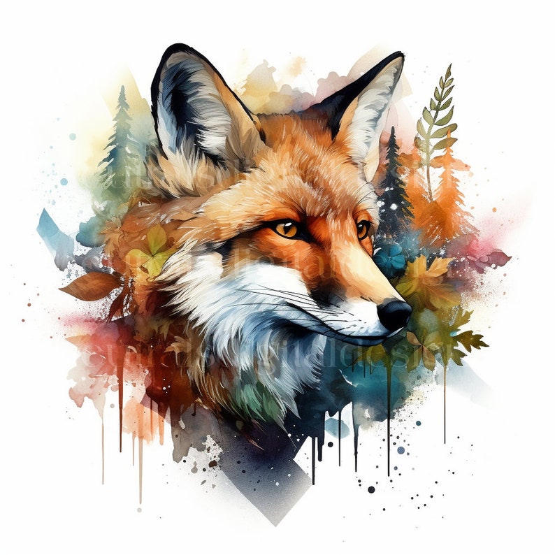 Woodland Fox Clipart - 12 High Quality Downloadable Jpgs - Watercolour ...