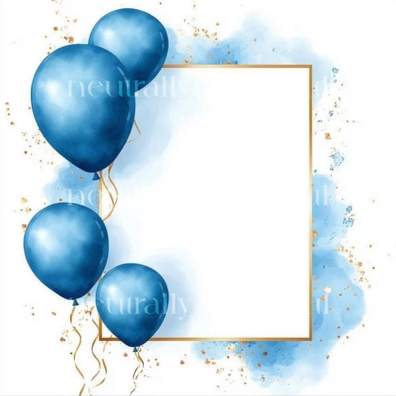 15 X Blue Birthday Balloon Frames Clipart Bundle - High Quality Jpgs ...