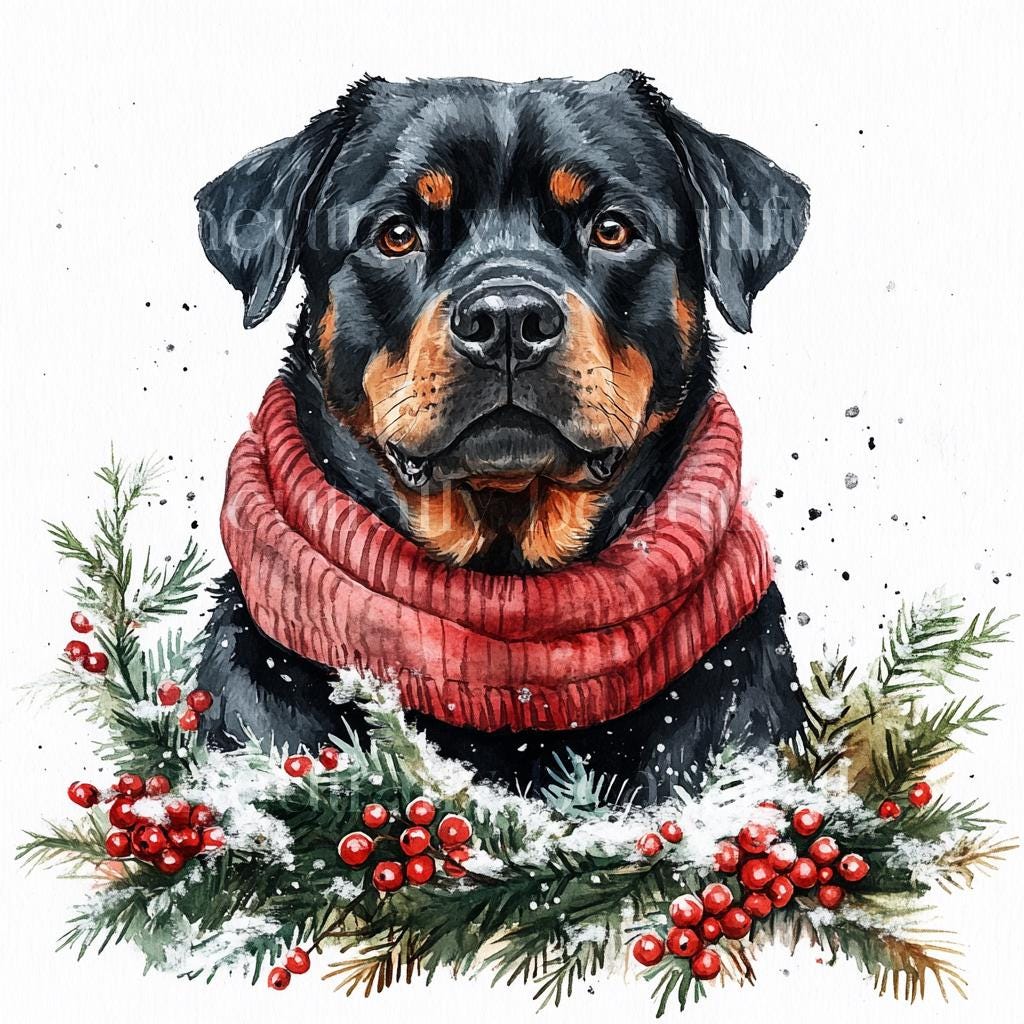 12 X Rottweilers at Christmas Clipart Bundle - High Quality Jpgs ...