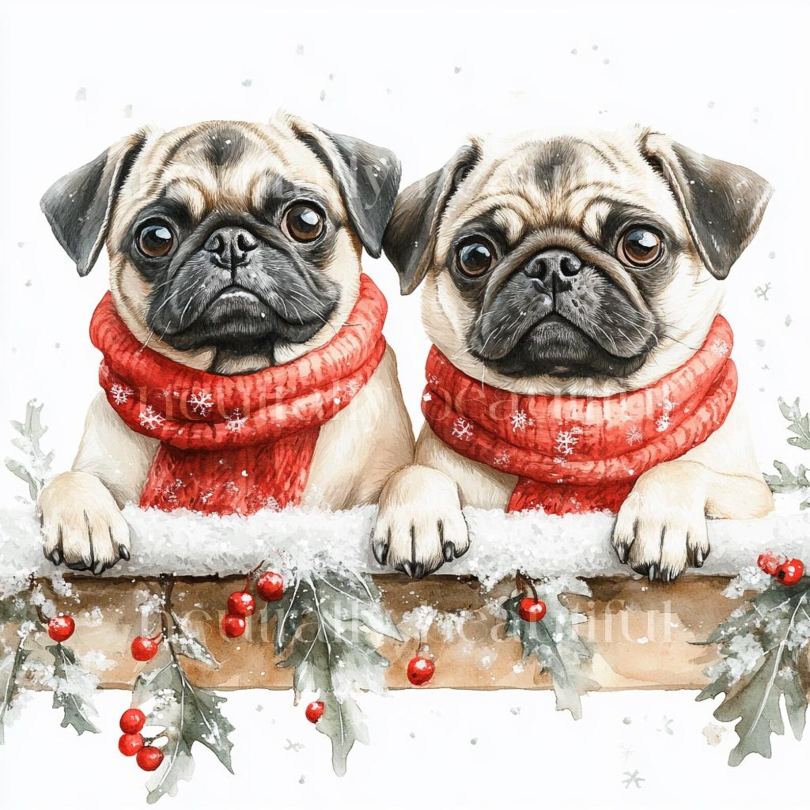 12 X Two Pug Dogs at Christmas Clipart Bundle - High Quality Jpgs Two ...