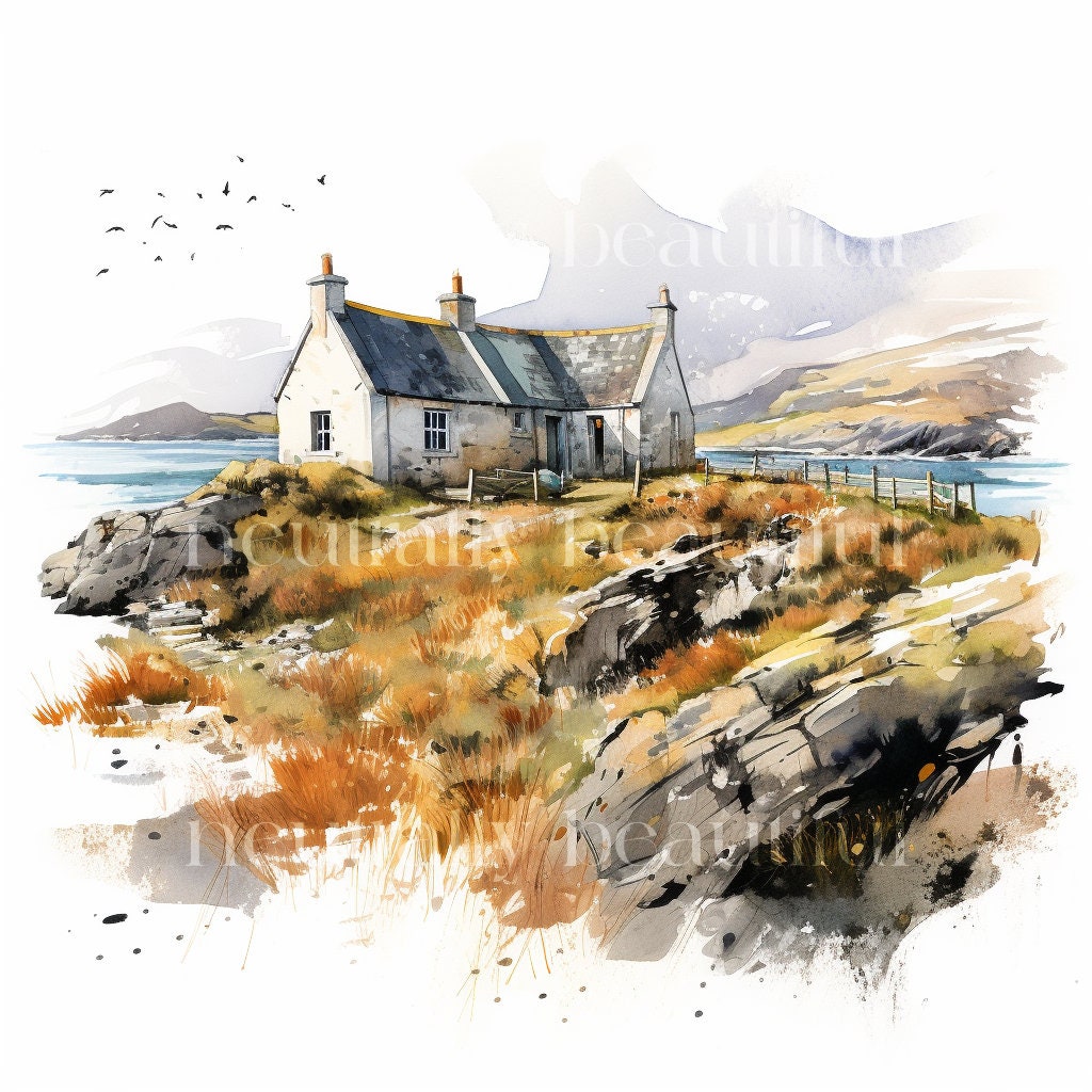 10 Crofters Cottage Clipart, Outer Hebrides Scotland, High Quality ...