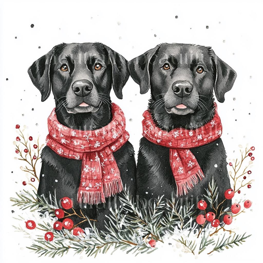 12 X Black Labradors at Christmas Clipart Bundle - High Quality Jpgs ...
