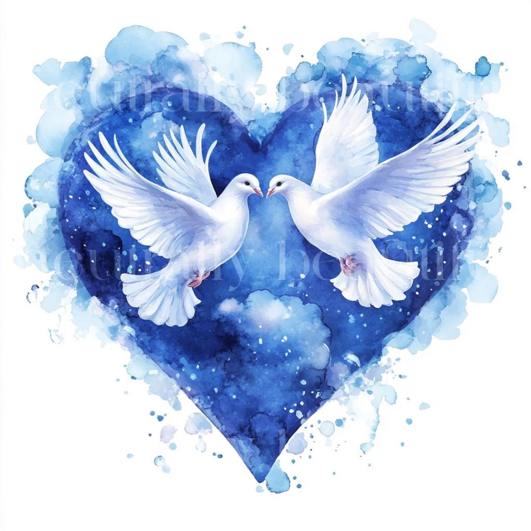 10 X Hearts & Doves Blue Clipart Bundle - High Quality Jpgs - Romantic ...