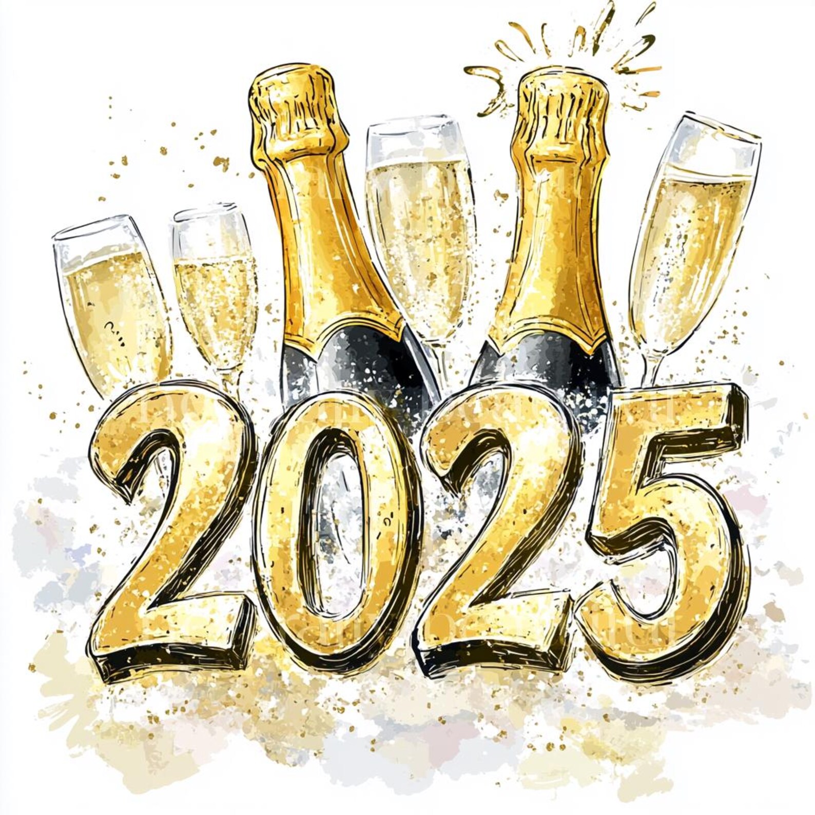 10 X 2025 Happy New Year Champagne Clipart Bundle - High Quality Jpgs ...