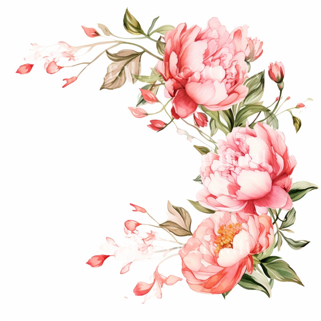 20 X Peonies Floral Borders & Edges Downloadable Clipart - Peony Floral ...