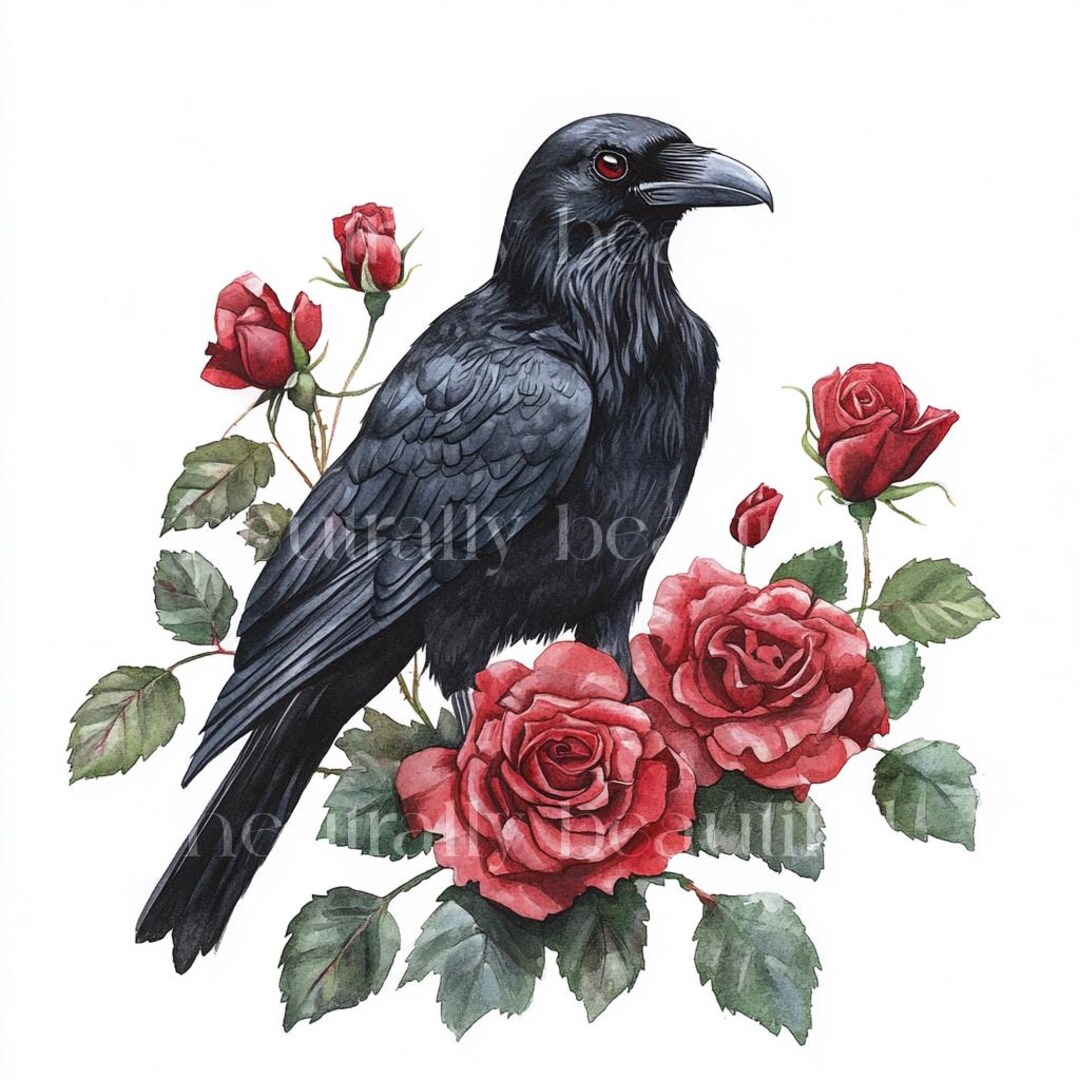 10 X Ravens & Roses Clipart Bundle - High Quality Jpgs - Romantic Red ...