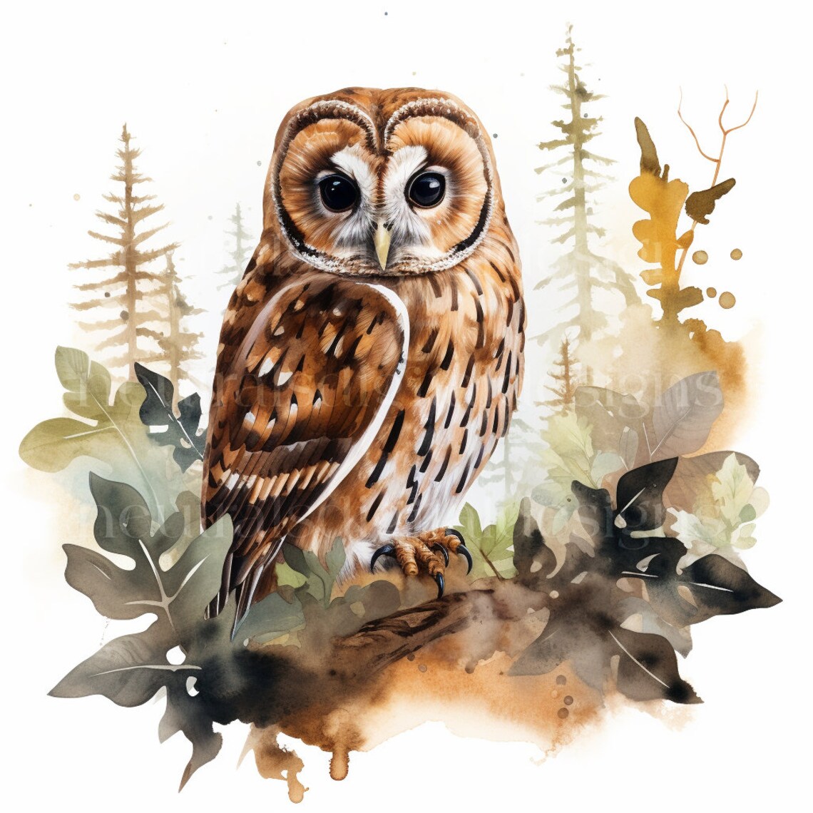 Woodland Owls Watercolour Clipart 10 High Quality Downloadable Jpgs ...