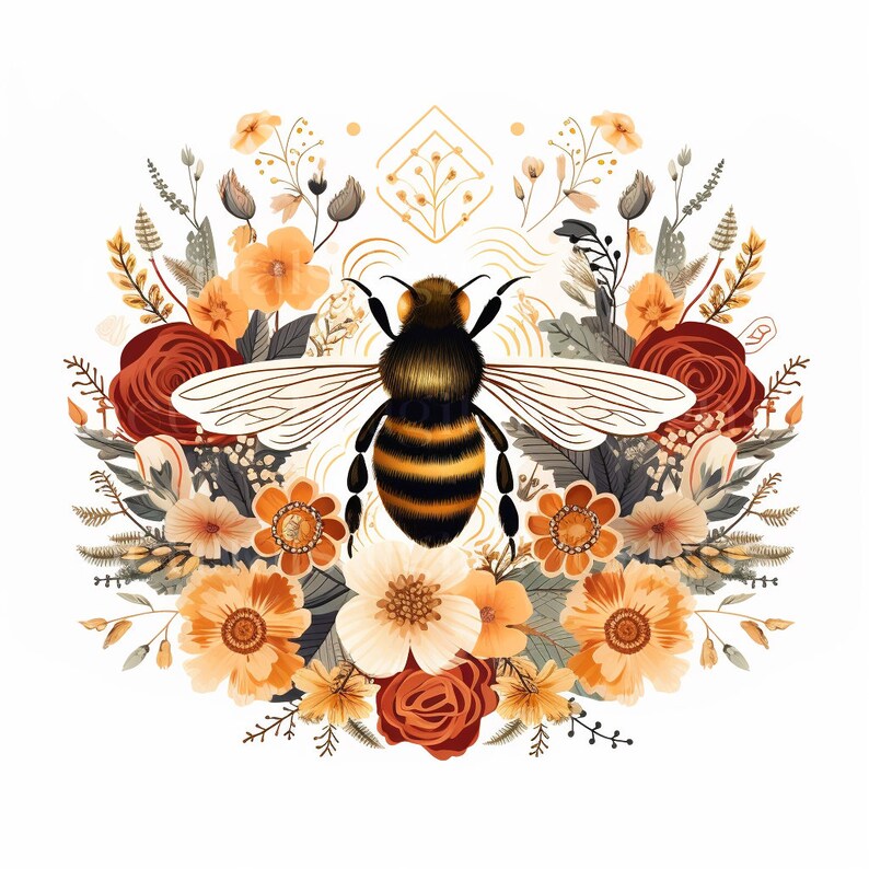 10 X Vector-style Floral Bee Digital Elements - High Quality JPG ...