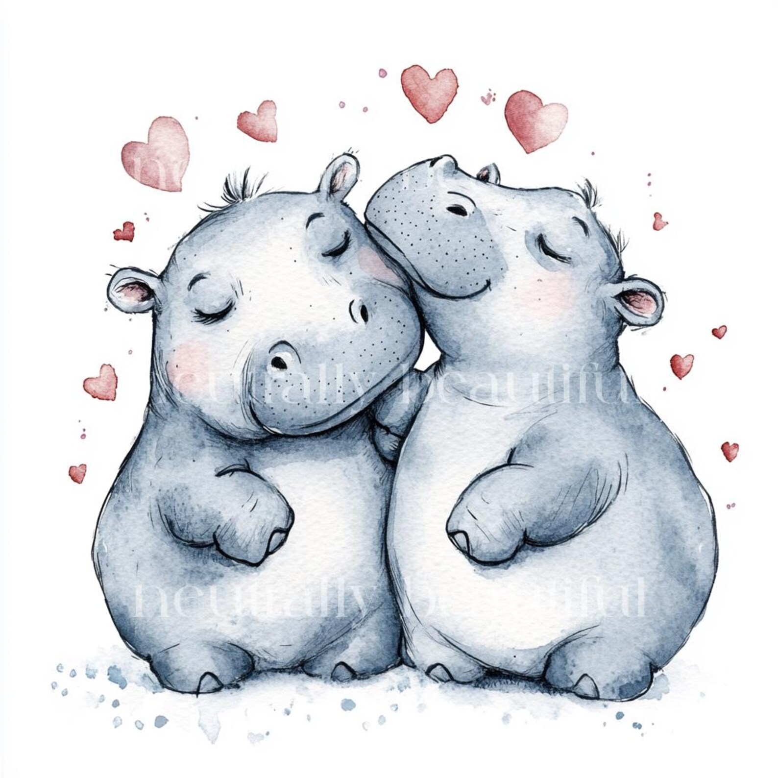 10 X Hippos & Hearts Clipart Bundle - High Quality Jpgs - Romantic ...