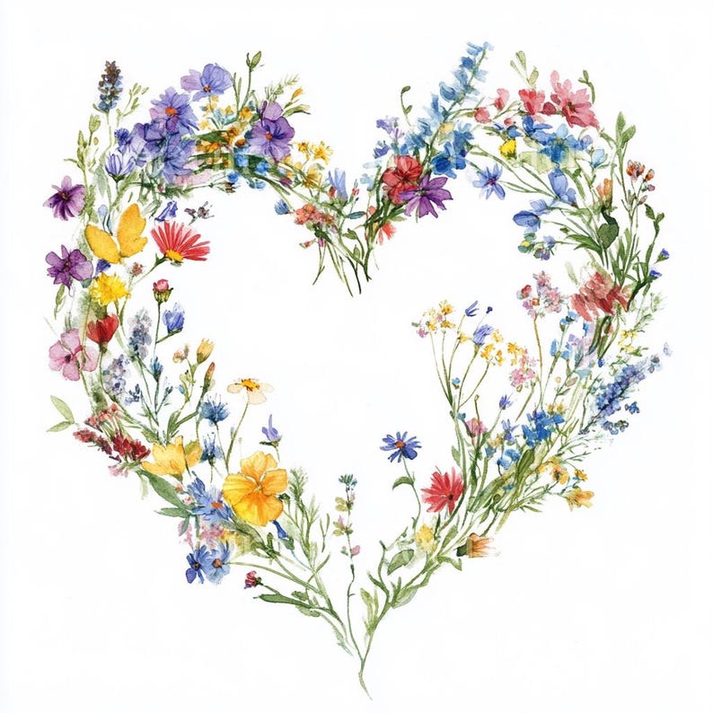 12 X Wildflower Hearts Clipart Bundle - High Quality Jpgs - Floral ...