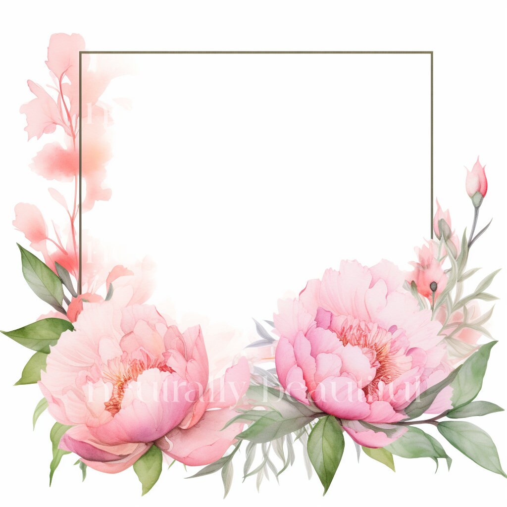 20 X Peonies Floral Borders & Edges Downloadable Clipart - Peony Floral ...