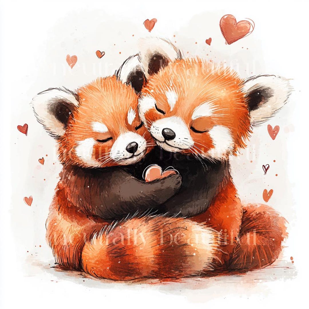 10 X Red Pandas & Hearts Clipart Bundle - High Quality Jpgs - Romantic ...