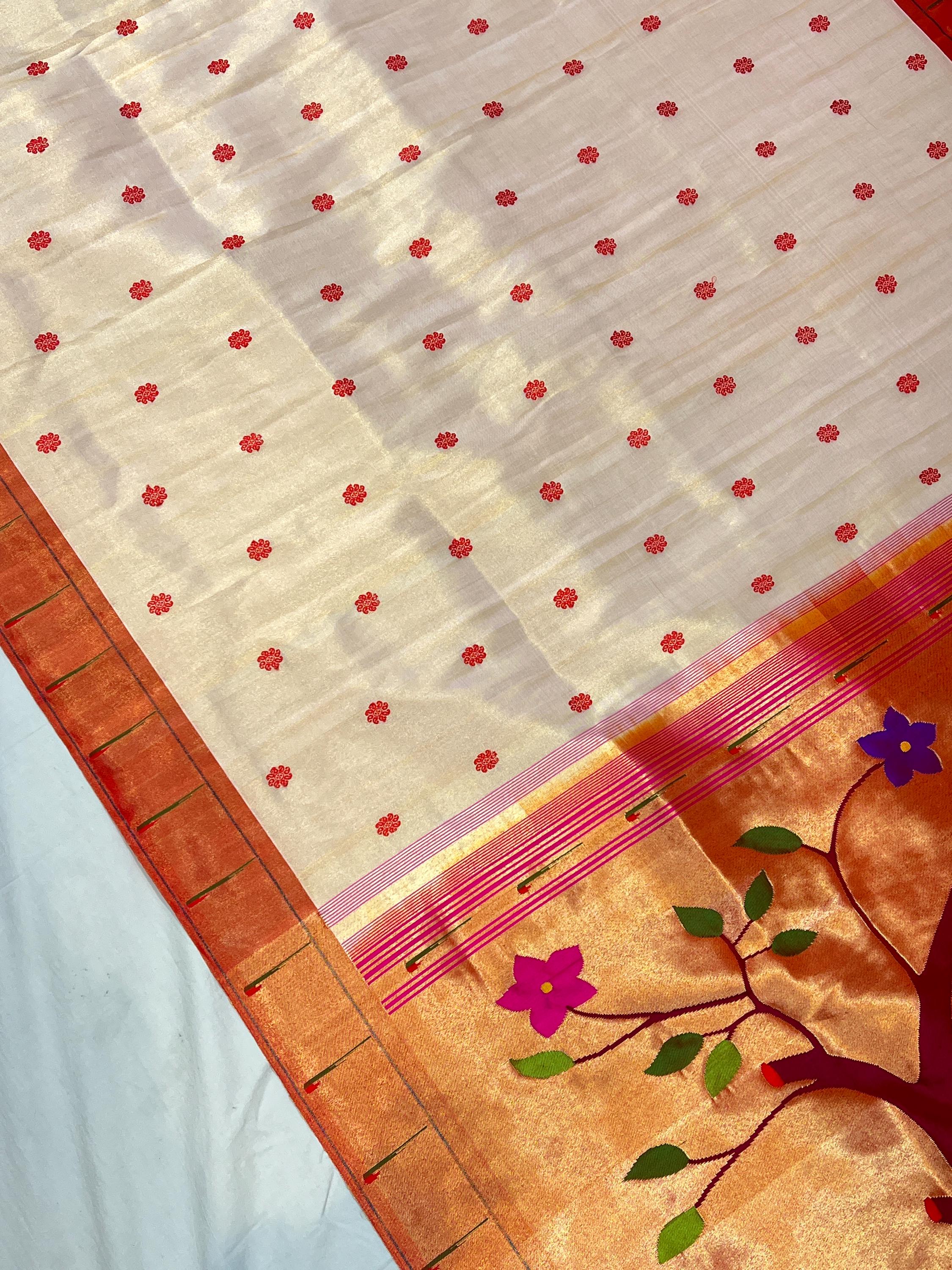 Handloom Tissue Paithani Saree: Pure Silk Butti With Silkmark - Etsy