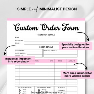 Custom Order Form Editable | Purchase Order Form Template | Printable ...