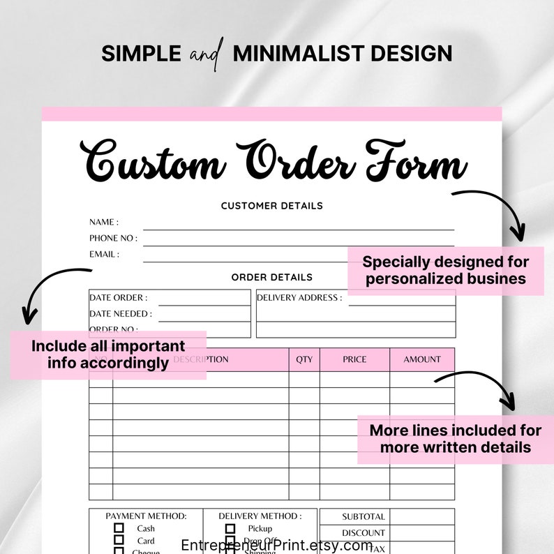 Custom Order Form Editable | Purchase Order Form Template | Printable ...