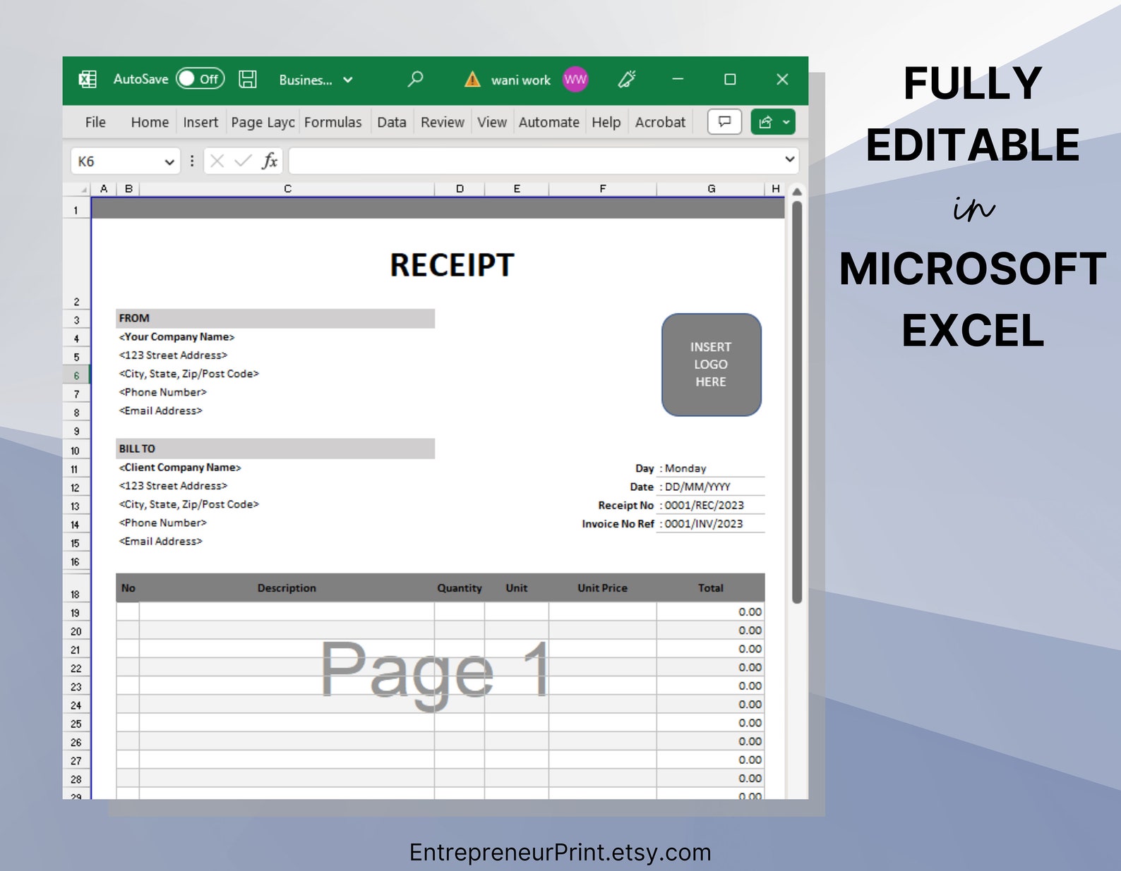 Receipt Template Excel/google Sheets. Automated Spreadsheet. Receipts ...