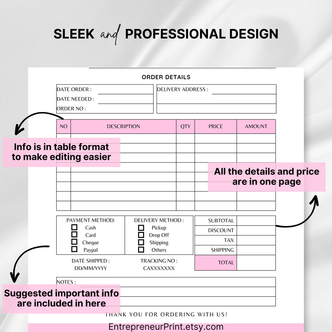 Custom Order Form Editable | Purchase Order Form Template | Printable ...