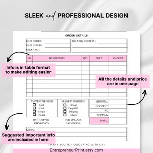 Custom Order Form Editable | Purchase Order Form Template | Printable ...