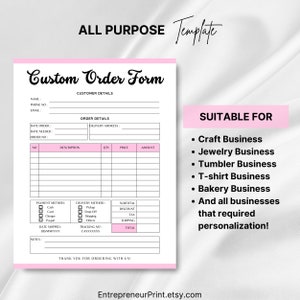 Custom Order Form Editable | Purchase Order Form Template | Printable ...