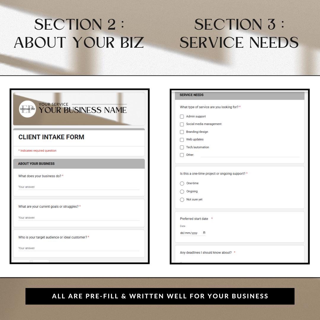 Editable Client Intake Form for Service Businesses | Google Form ...