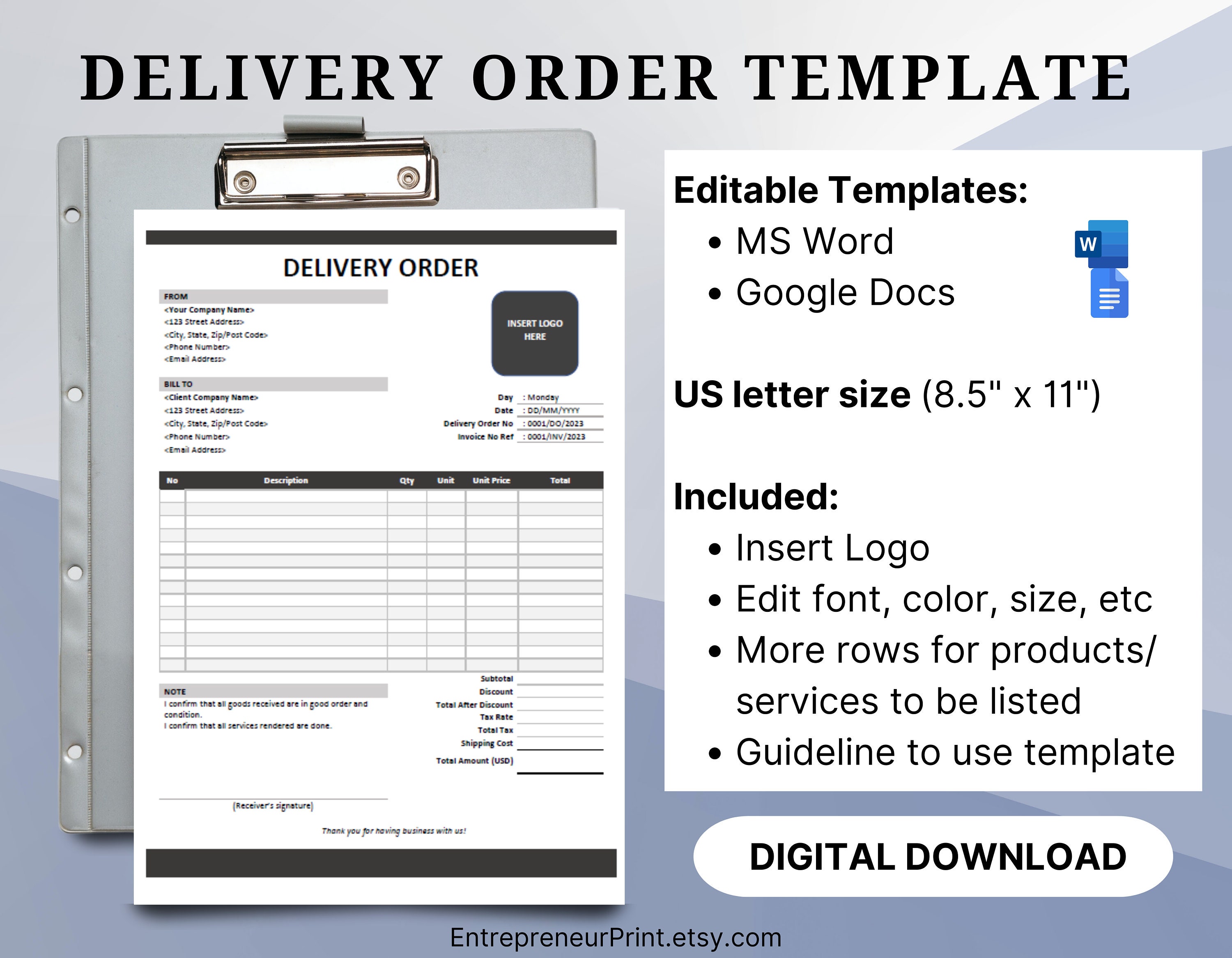 Delivery Order Template Word and Google Docs. Purchase Order Template ...