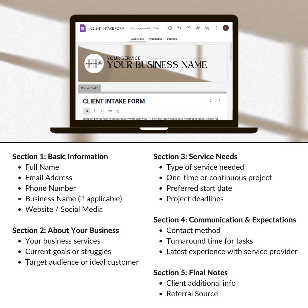 Editable Client Intake Form for Service Businesses | Google Form ...