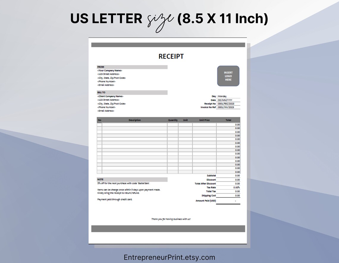 Receipt Template Excel/google Sheets. Automated Spreadsheet. Receipts ...