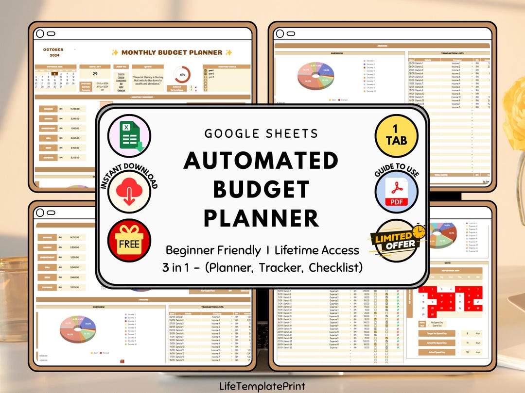 Automated Budget Planner Google Sheets, Monthly Budget Spreadsheet ...
