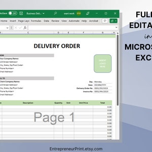 Delivery Order Template Excel/google Sheets. Sales Order Template ...