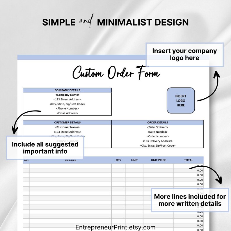 Custom Order Forms Template Excel/google Sheets | Automated Spreadsheet ...