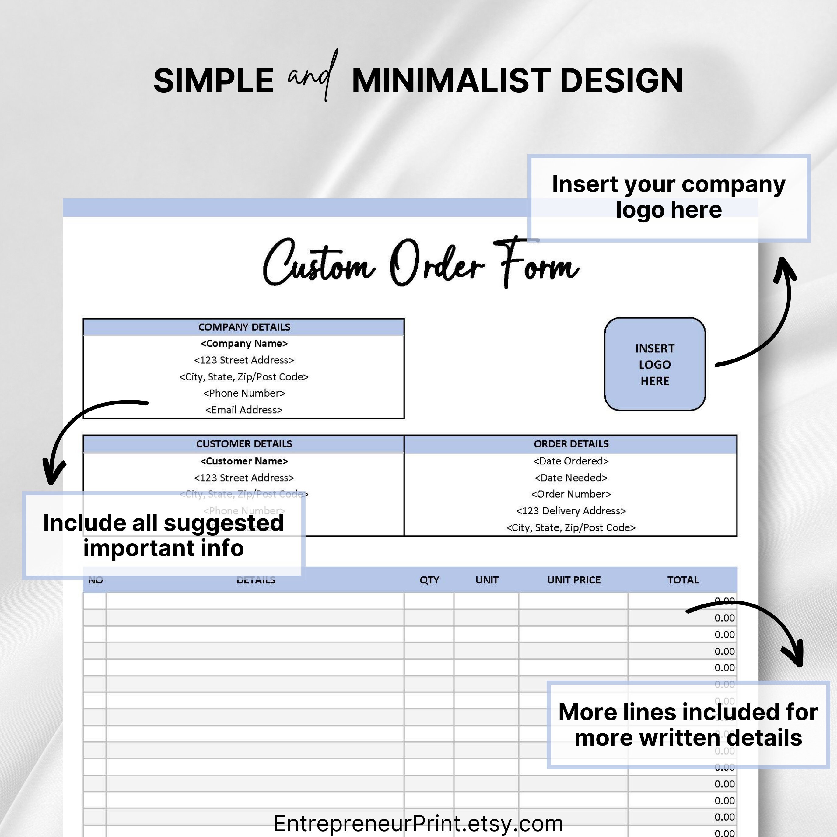 Custom Order Forms Template Excel/google Sheets | Automated Spreadsheet ...