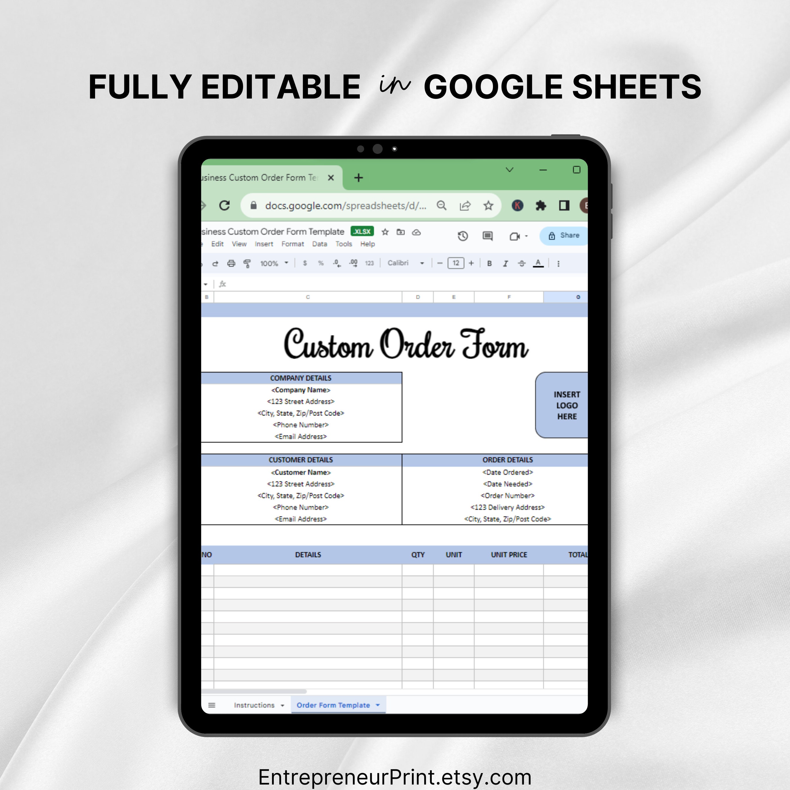 Custom Order Forms Template Excel/google Sheets | Automated Spreadsheet ...