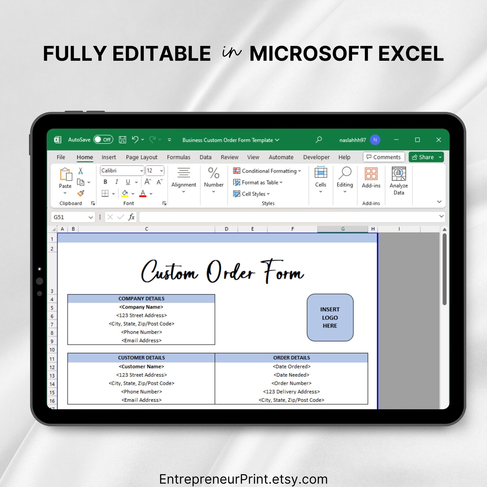 Custom Order Forms Template Excel/google Sheets | Automated Spreadsheet ...