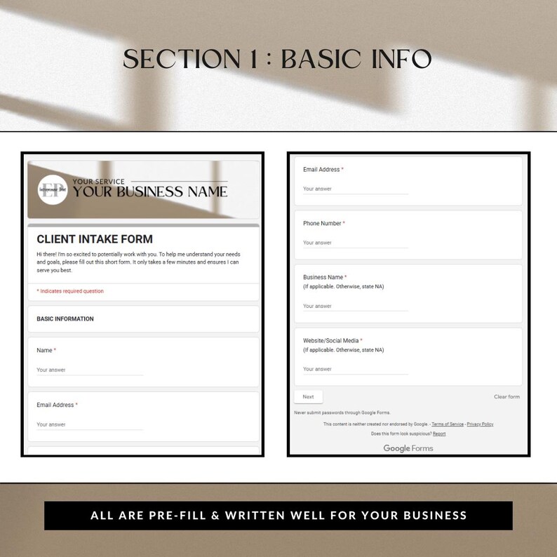 Editable Client Intake Form for Service Businesses, Customizable Google ...