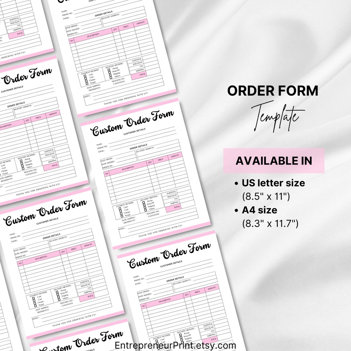 Custom Order Form Editable | Purchase Order Form Template | Printable ...