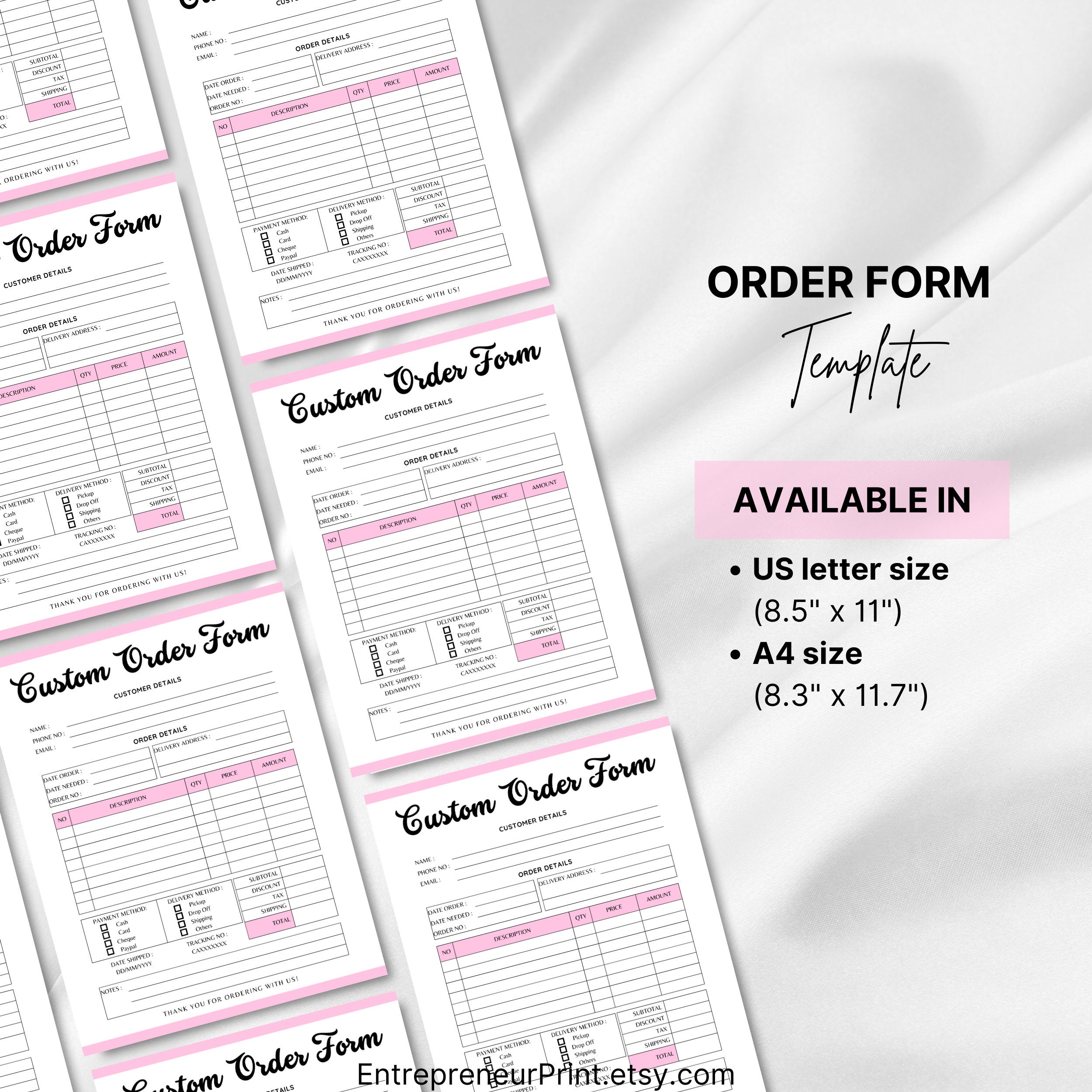 Custom Order Form Editable | Purchase Order Form Template | Printable ...
